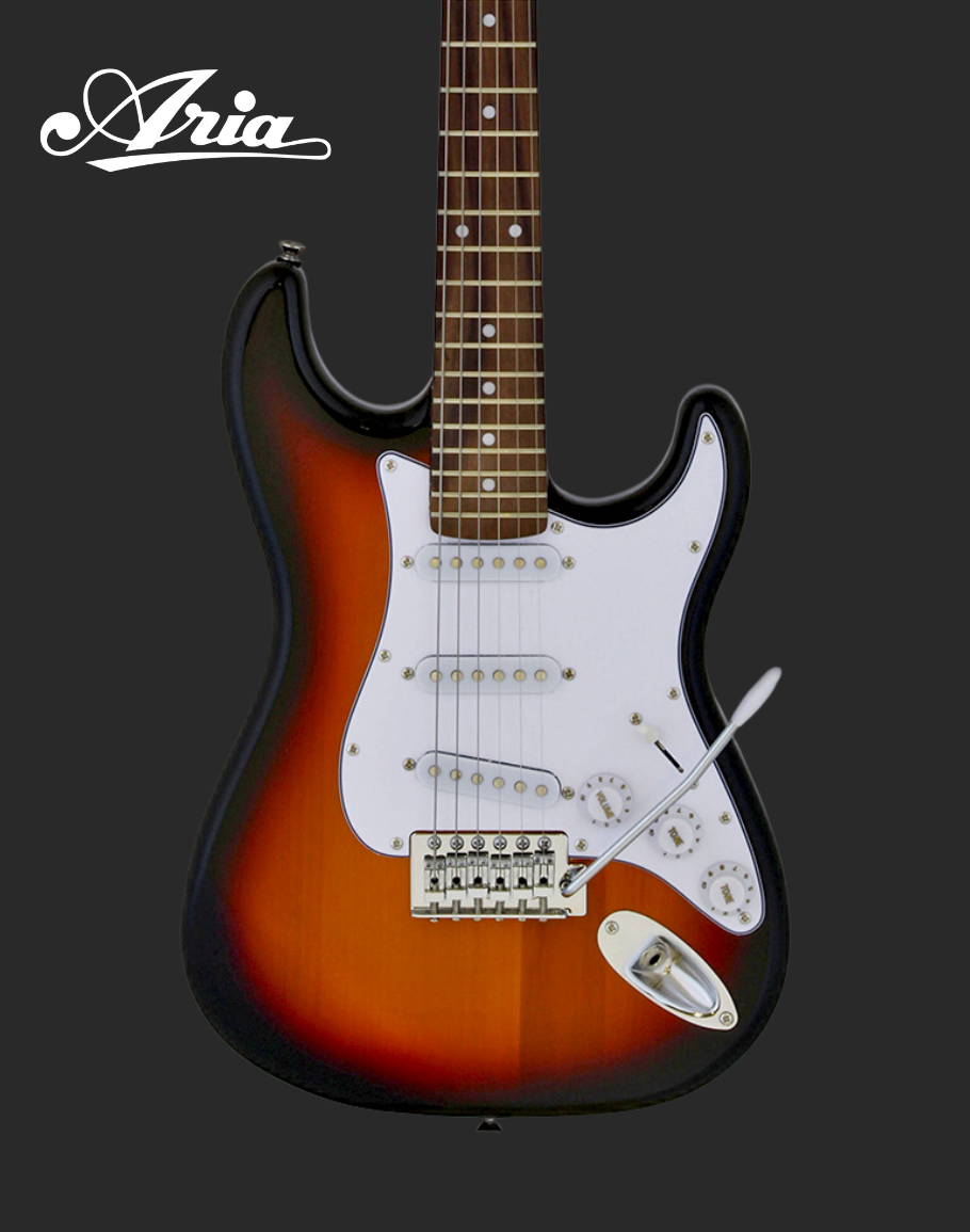 Aria STC-Mini Electric Guitar- 3 Tone Sunburst – Davis Guitar